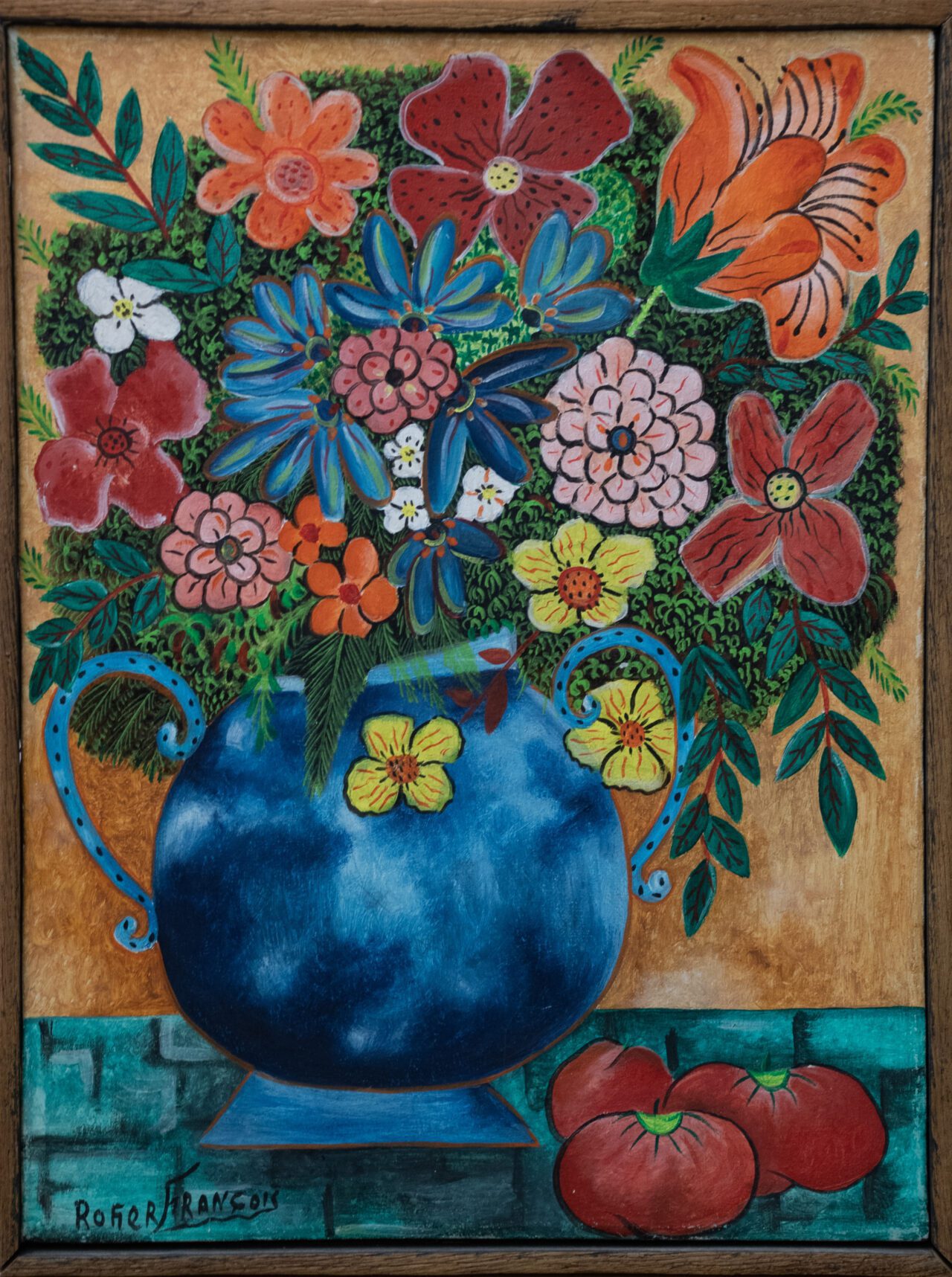 Bright Flowers in Blue Vase • Stokes Haitian Art
